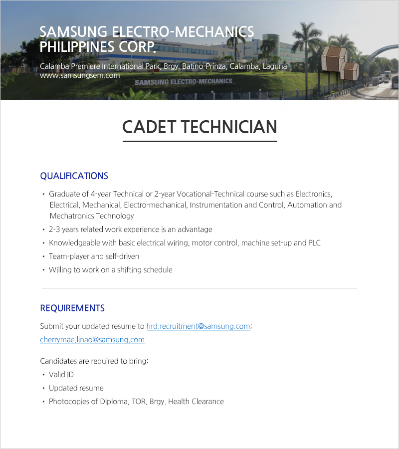 Job Openings | News | Philippines | SAMSUNG ELECTRO-MECHANICS