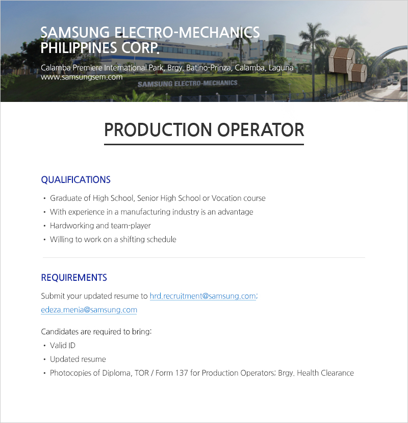 Job Openings | News | Philippines | SAMSUNG ELECTRO-MECHANICS