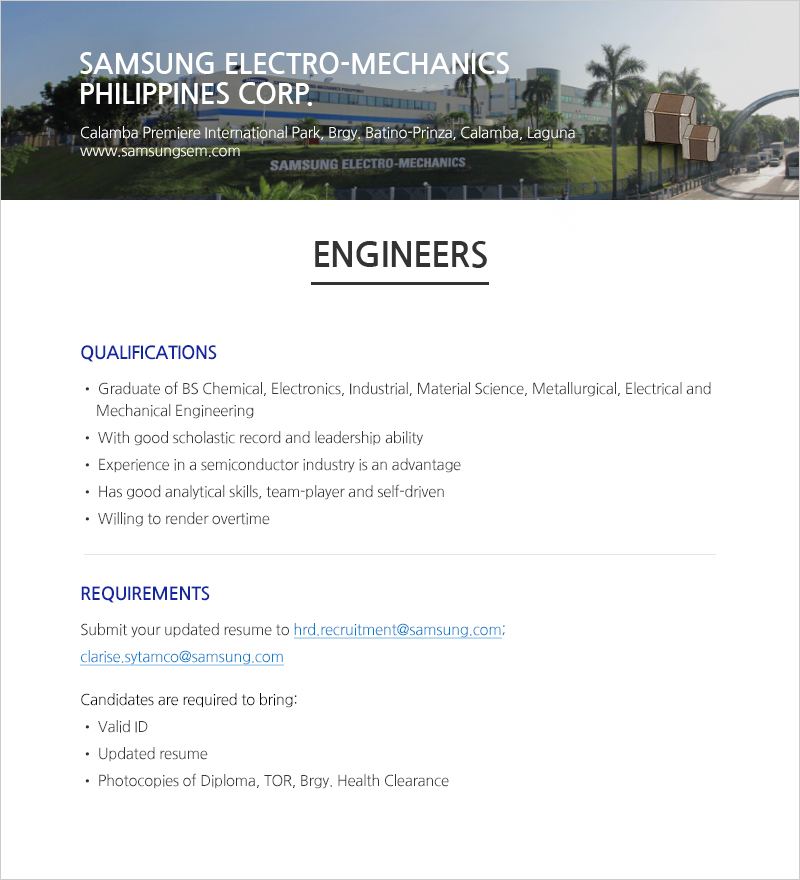 Job Openings | News | Philippines | SAMSUNG ELECTRO-MECHANICS